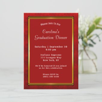 Red Gold Frame Dinner Graduation Invitation | Zazzle