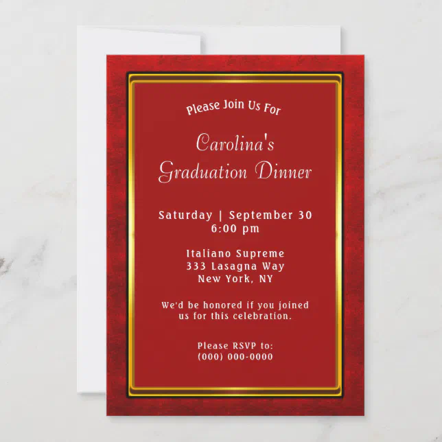 Red Gold Frame Dinner Graduation Invitation | Zazzle