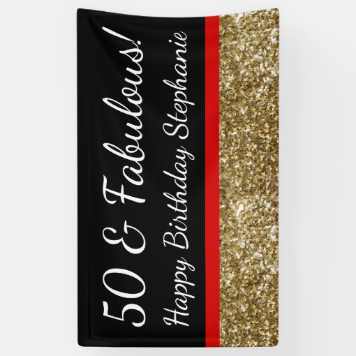 Red Gold Glitter 50th Fabulous Birthday Party Banner Zazzle