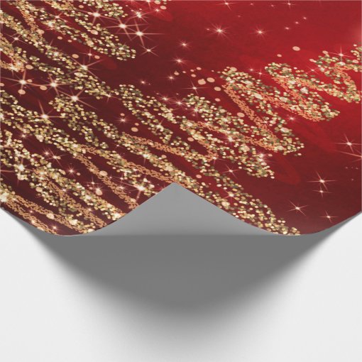 Red & Gold Glitter Christmas Trees Holiday Wrapping Paper | Zazzle
