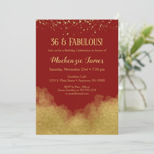 Red Gold Glitter Confetti Birthday Invitation | Zazzle
