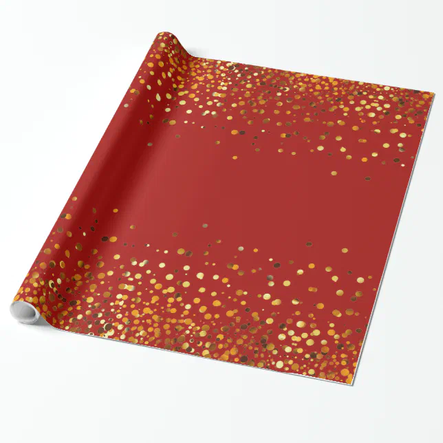 Red Gold Glitter Confetti Faux Foil Wrapping Paper | Zazzle