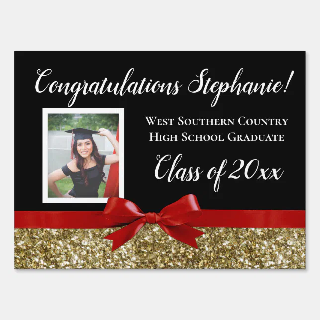 Red Gold Glitter Girls Photo Graduation Sign | Zazzle