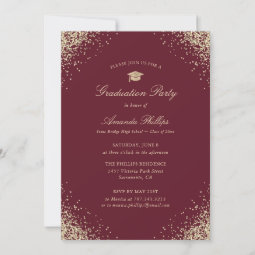Red Gold Glitter Photo Graduation Party Invitation | Zazzle