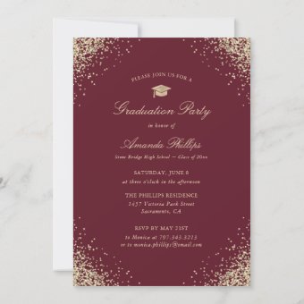 Red Gold Glitter Photo Graduation Party Invitation | Zazzle