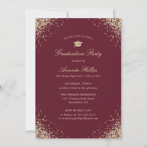 Red Gold Glitter Photo Graduation Party Invitation | Zazzle