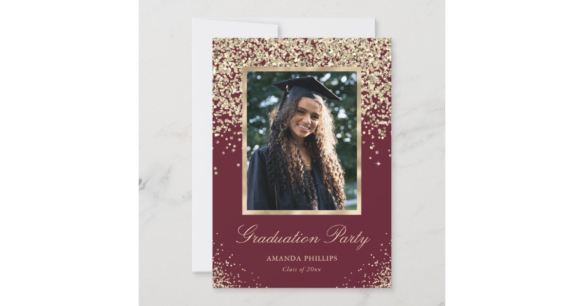Red Gold Glitter Photo Graduation Party Invitation | Zazzle