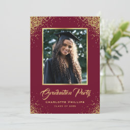 Red Gold Glitter Photo Graduation Party Invitation | Zazzle