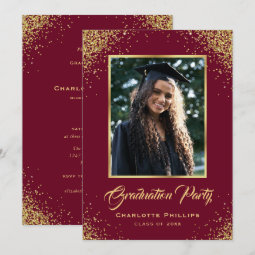 Red Gold Glitter Photo Graduation Party Invitation | Zazzle