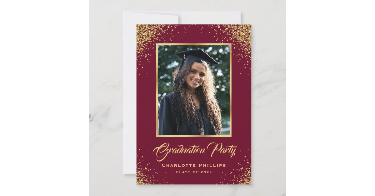 Red Gold Glitter Photo Graduation Party Invitation | Zazzle