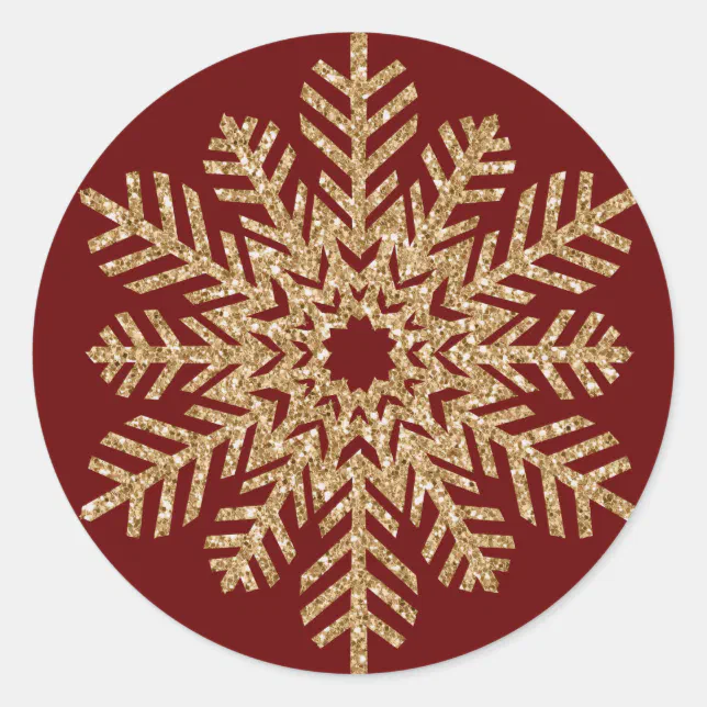 Red Gold Glitter Snowflake Classic Round Sticker | Zazzle