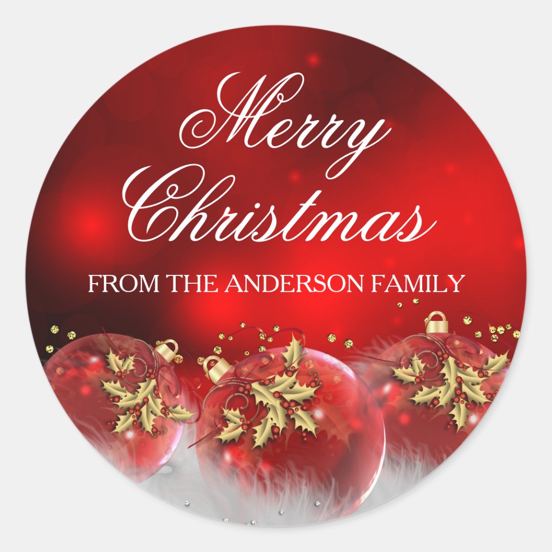 Red & Gold Holly Baubles Christmas Sticker | Zazzle