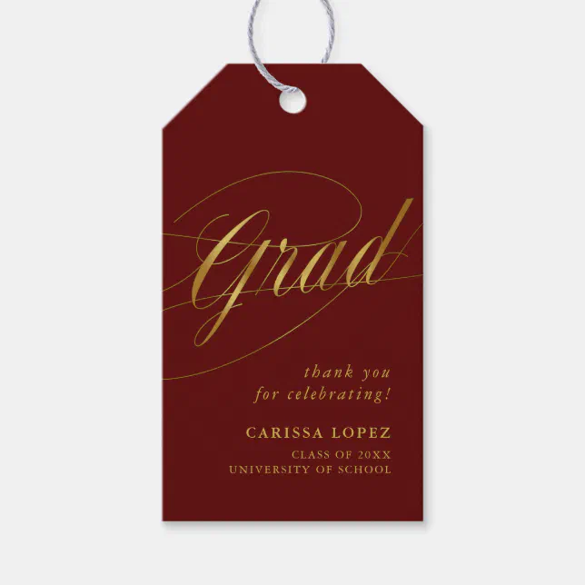 Red & Gold Minimalist Grad Calligraphy Photo Gift Tags | Zazzle