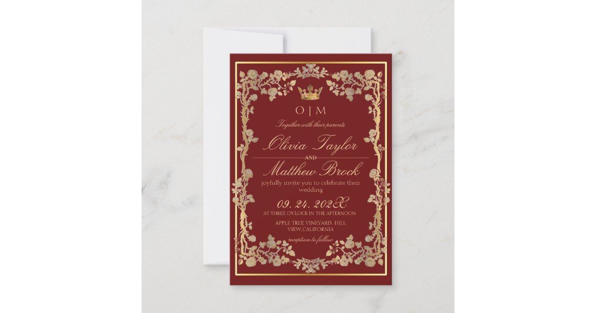 Red & Gold Ornate Elegant Wedding Invitation | Zazzle