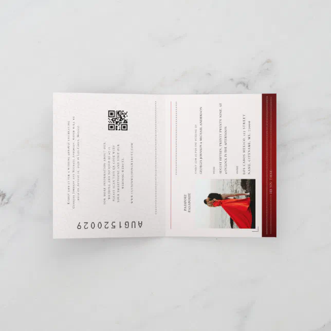 Red | Gold Passport Travel Destination Wedding Invitation | Zazzle