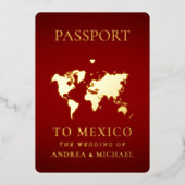 Red Gold Passport Travel Destination Wedding Real Foil Invitation | Zazzle