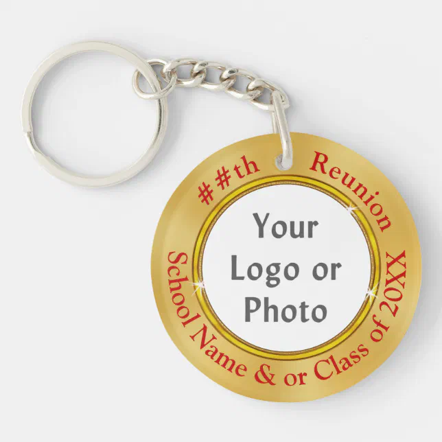 Red Gold Photo Personalize Class Reunion Souvenirs Keychain | Zazzle