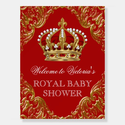 Red Gold Prince Crown Baby Shower Welcome Sign | Zazzle