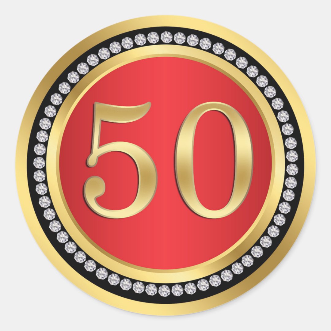 Red, gold, print diamonds 50th Wedding Anniversary Classic Round ...