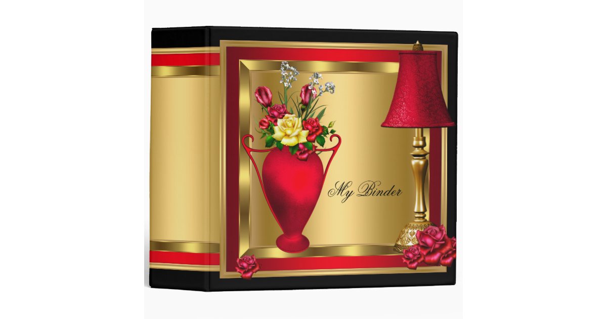 Red Gold Roses Decor Elite Elegant 3 Ring Binder | Zazzle
