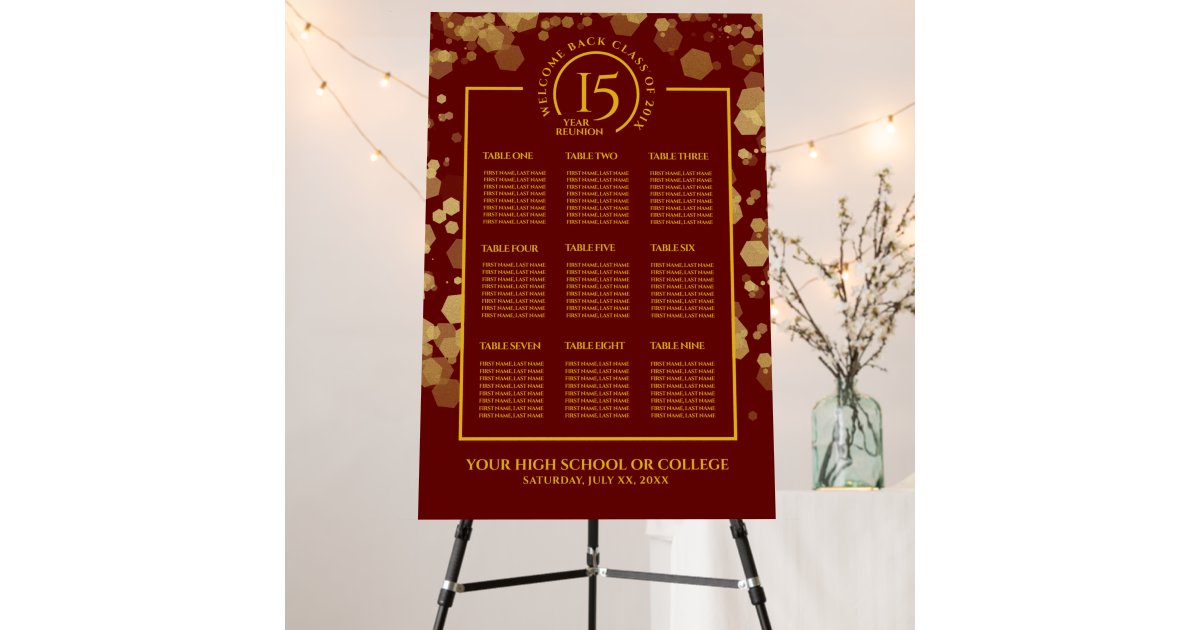 Red & Gold School Class Reunion Seating Chart Foam Board | Zazzle