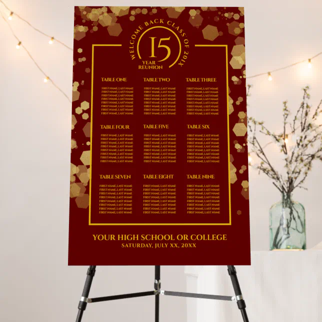 Red & Gold School Class Reunion Seating Chart Foam Board | Zazzle