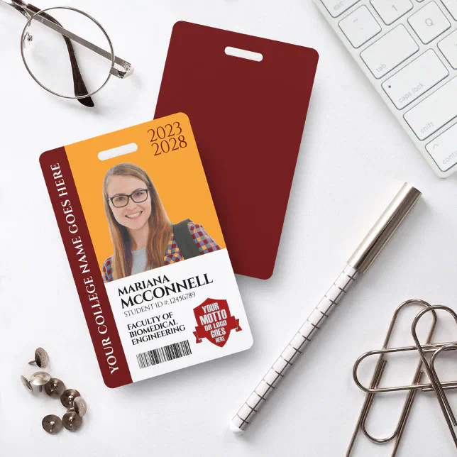 Red Gold School College University Student ID Badge | Zazzle