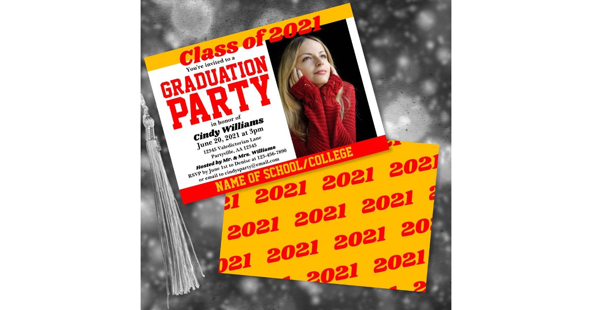 Red Gold School Colors Photo Graduation Invitation | Zazzle