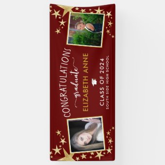 Red & Gold Stars Photo Congratulations Graduate Banner | Zazzle