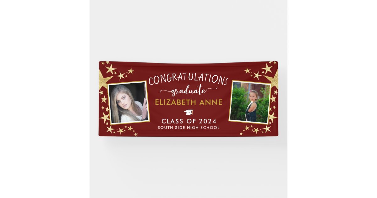 Red & Gold Stars Photo Congratulations Graduate Banner | Zazzle