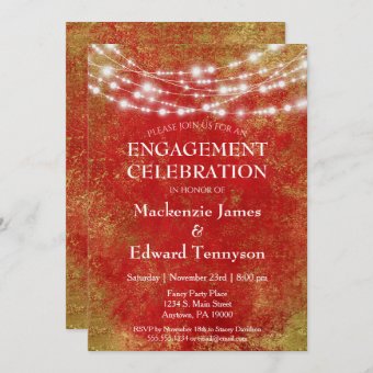 Red Gold String Lights Engagement Party Invitation | Zazzle