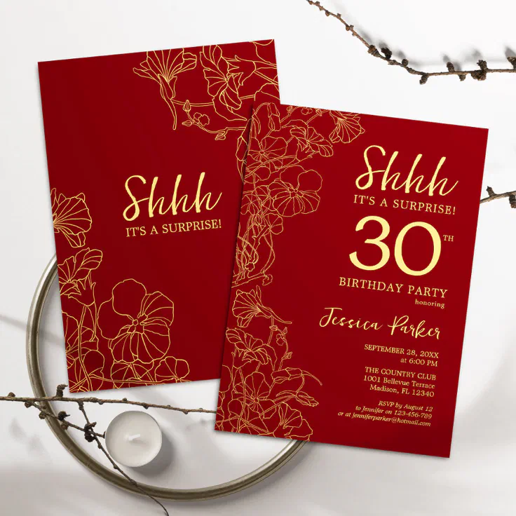 Red Gold Surprise 30th Birthday Invitation Zazzle