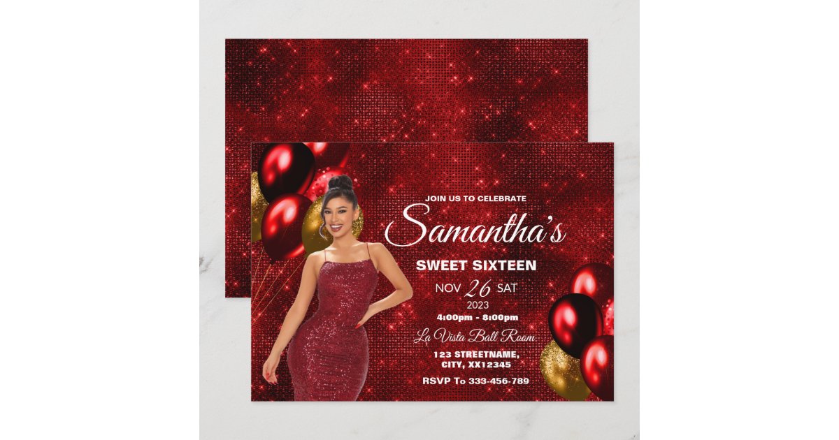 Red & Gold Sweet 16 Girl Birthday Invitation | Zazzle
