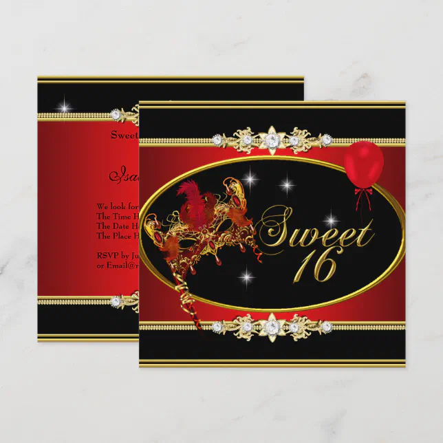 Red Gold Sweet Sixteen Sweet 16 Masquerade Invitation | Zazzle