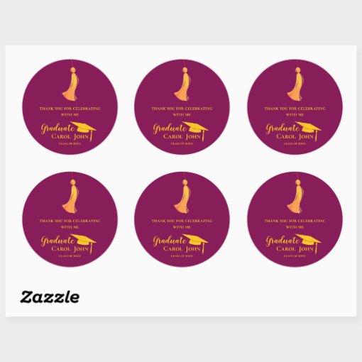 Red Gold Tassel 2025 Graduation Thank you Classic Round Sticker | Zazzle