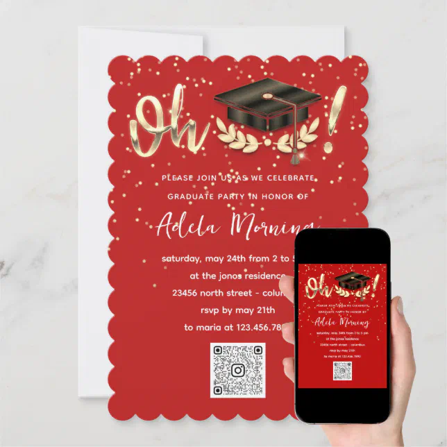 Red Golden Confetti Graduate Party QR Code Invitation | Zazzle