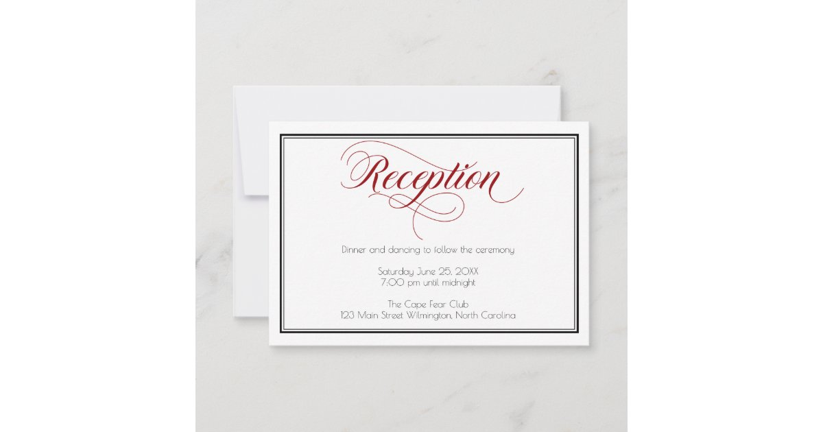 Red Graceful Script Wedding Reception Card | Zazzle