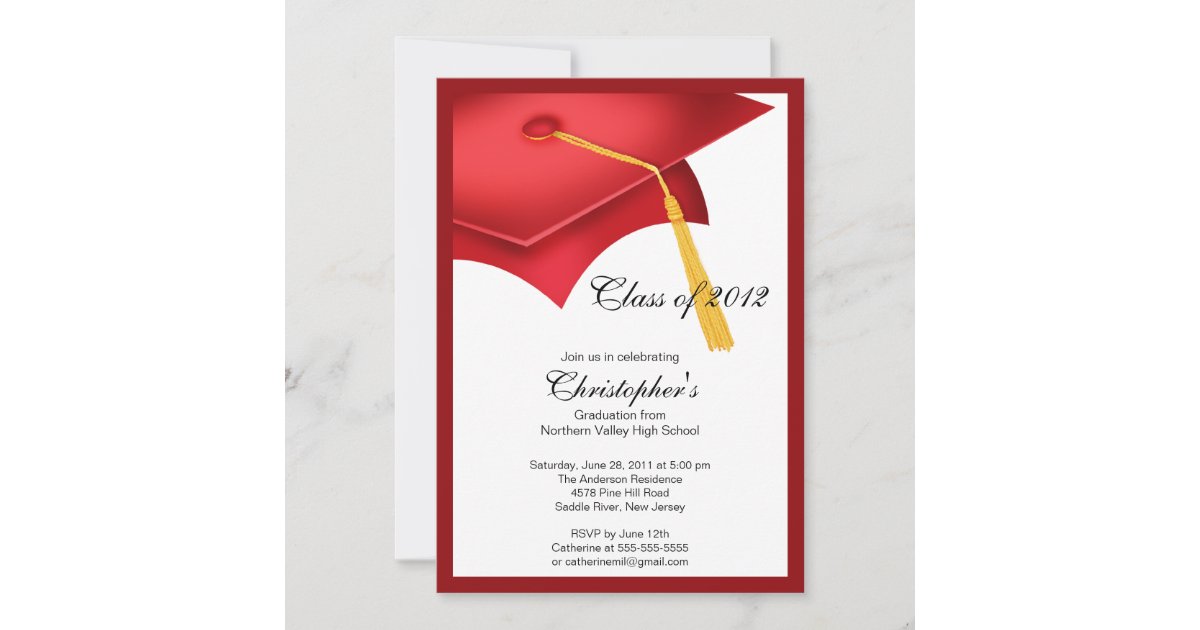 Red Grad Cap Graduation Party Invitation | Zazzle