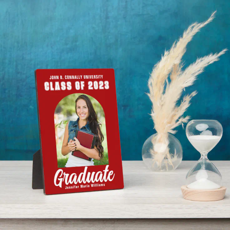 Red Graduate Modern Arch Graduation Party Photo Plaque | Zazzle