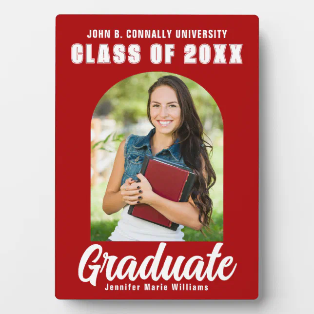 Red Graduate Modern Arch Graduation Party Photo Plaque | Zazzle