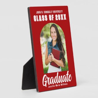 Red Graduate Modern Arch Graduation Party Photo Plaque | Zazzle