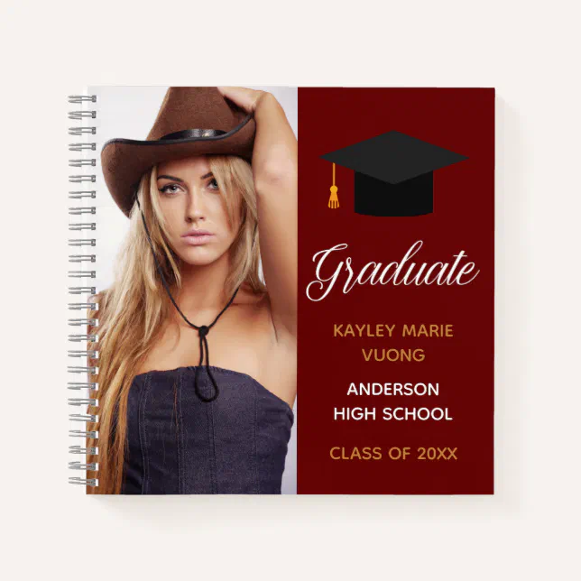 Red Graduate Photo Autograph Graduation Guest Notebook | Zazzle