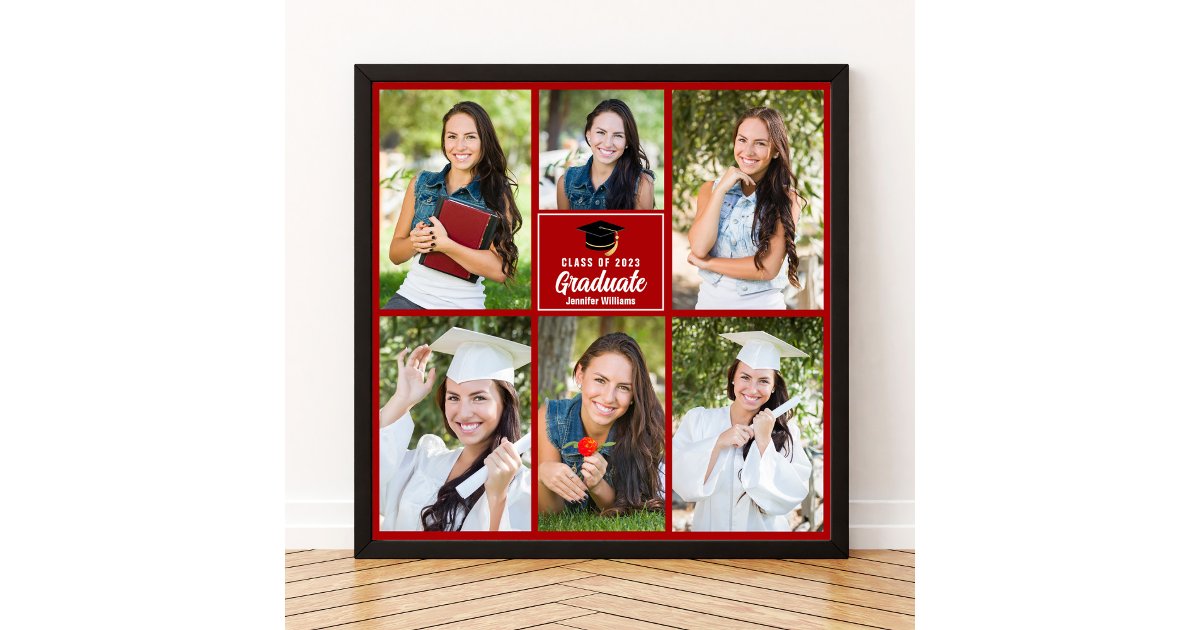 Red Graduate Photo Collage Graduation Square Poster | Zazzle