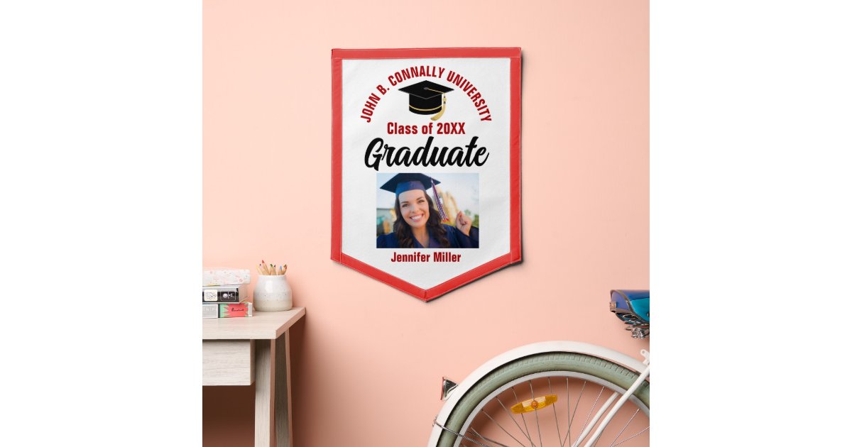 Red Graduate Photo Personalized 2024 Graduation Pennant | Zazzle