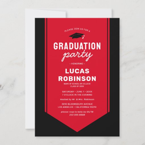 Red Graduate Stole Sash Graduation Party Invitation | Zazzle