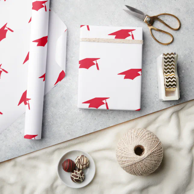Red Graduation Caps Pattern - Graduation Wrapping Paper | Zazzle