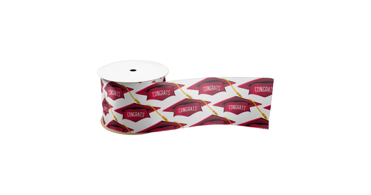 Red Graduation Caps with Congrats Text Satin Ribbon | Zazzle