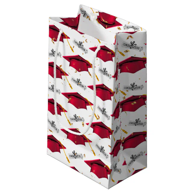 Red Graduation Caps with Diplomas Small Gift Bag | Zazzle