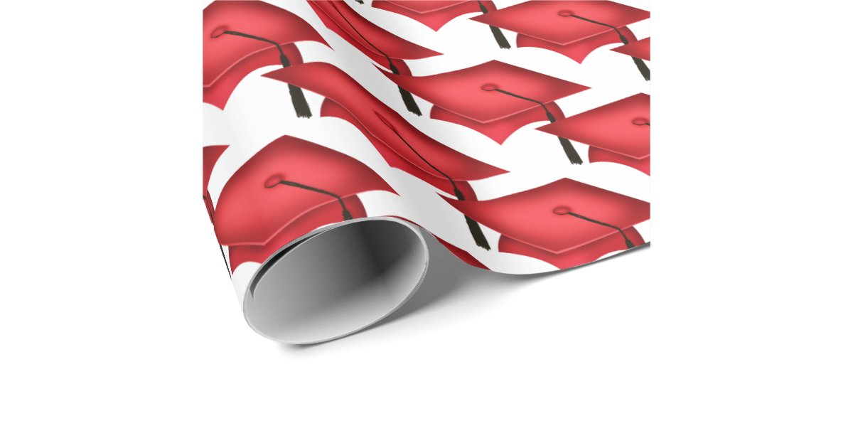 red graduation hats with black tassel wrapping paper | Zazzle