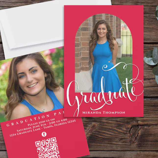Red Graduation Party Custom Photo Elegant Invitation | Zazzle